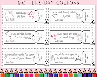 Printable Mother's Day Coupons, DIY Coloring Activities, Homemade Gifts ...