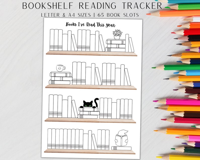 Reading Tracker Printable, Bookshelf Reading Log, Book Tracker, Book ...