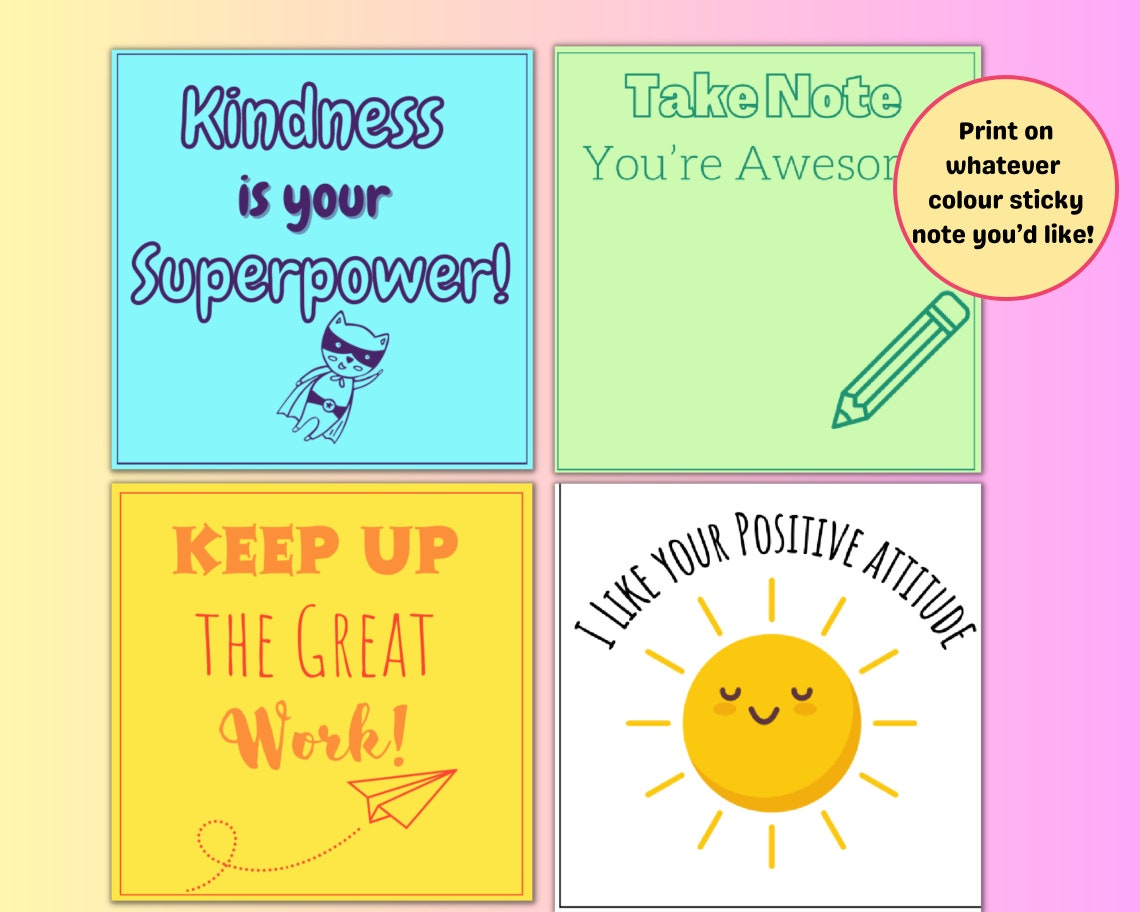 Motivational Sticky Notes for Kids, Printable Sticky Notes, Adhesive ...