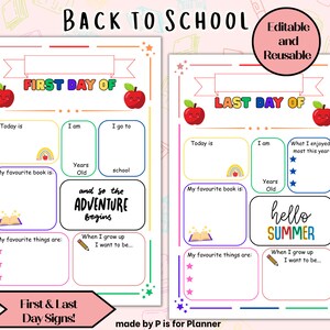 First and Last Day of School Sign Templates, Printable Editable Back to ...