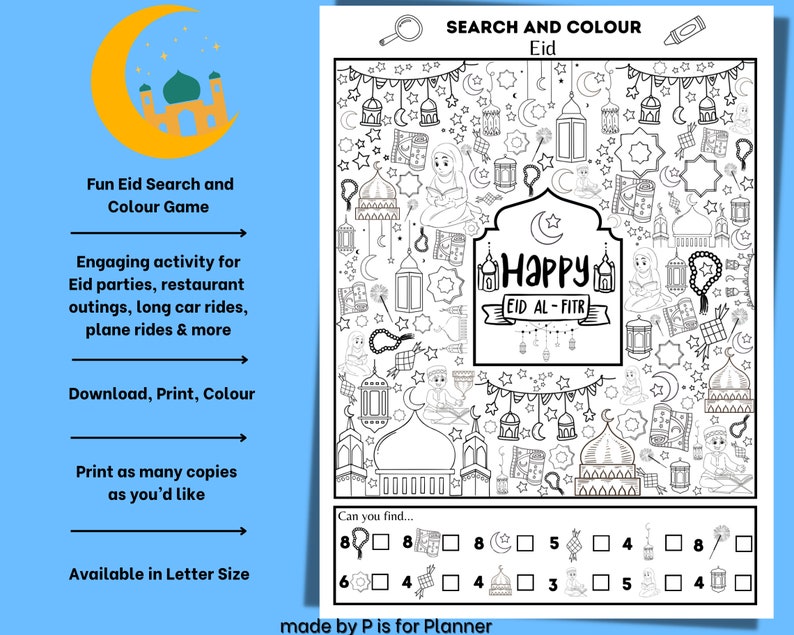 Eid Search and Colour Printable, Ramadan Colouring Page, I Spy Eid Game ...