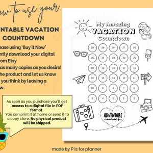 Kids Vacation Countdown Calendar, Printable Vacation Countdown Tracker ...