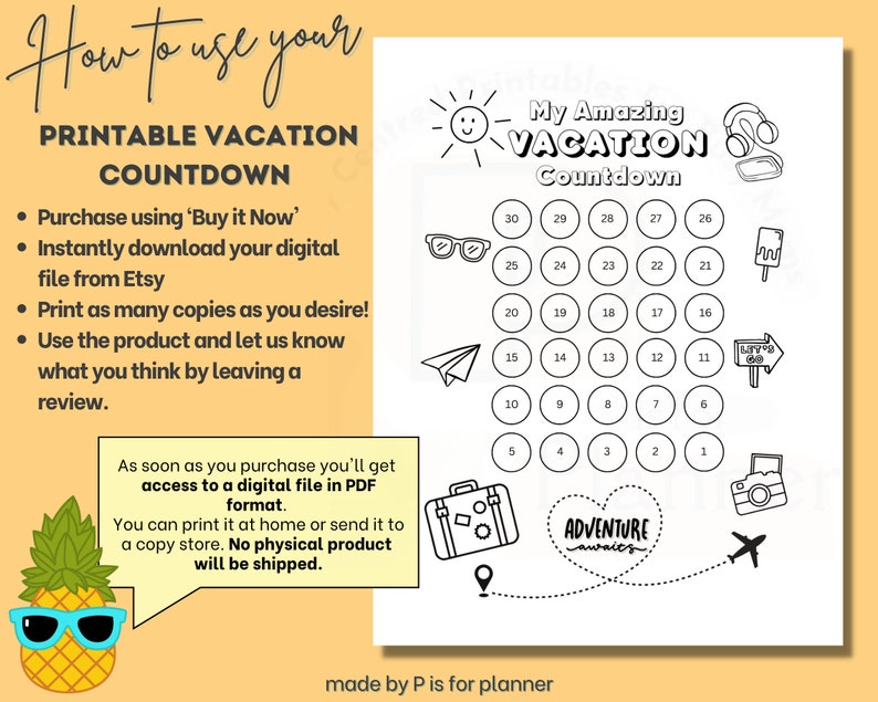 Kids Vacation Countdown Calendar, Printable Vacation Countdown Tracker ...