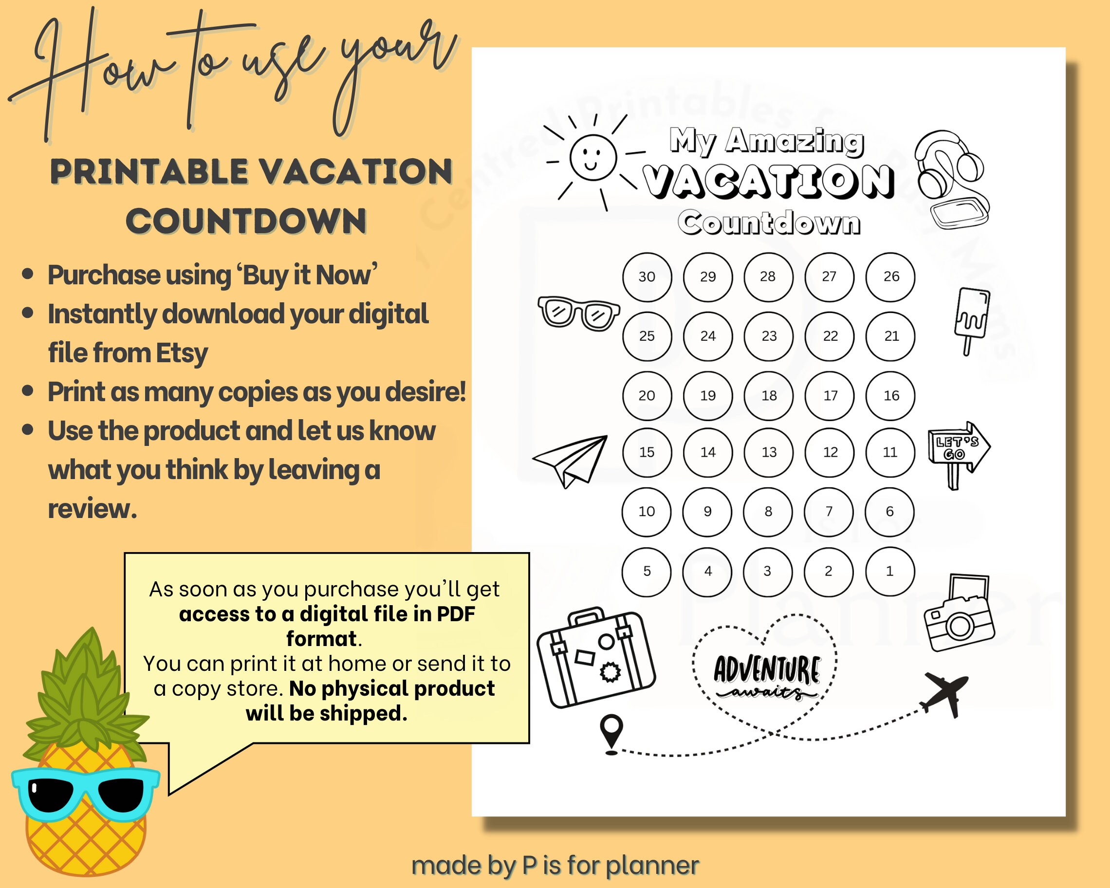 Kids Vacation Countdown Calendar, Printable Vacation Countdown Tracker ...