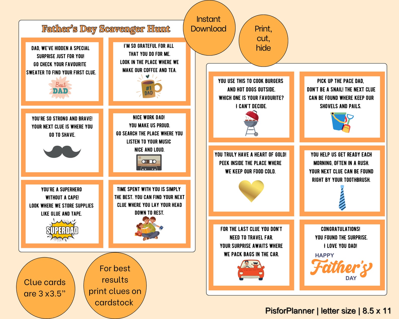 Father’s Day Scavenger Hunt Clues, Indoor Outdoor Treasure Hunt for Dad ...
