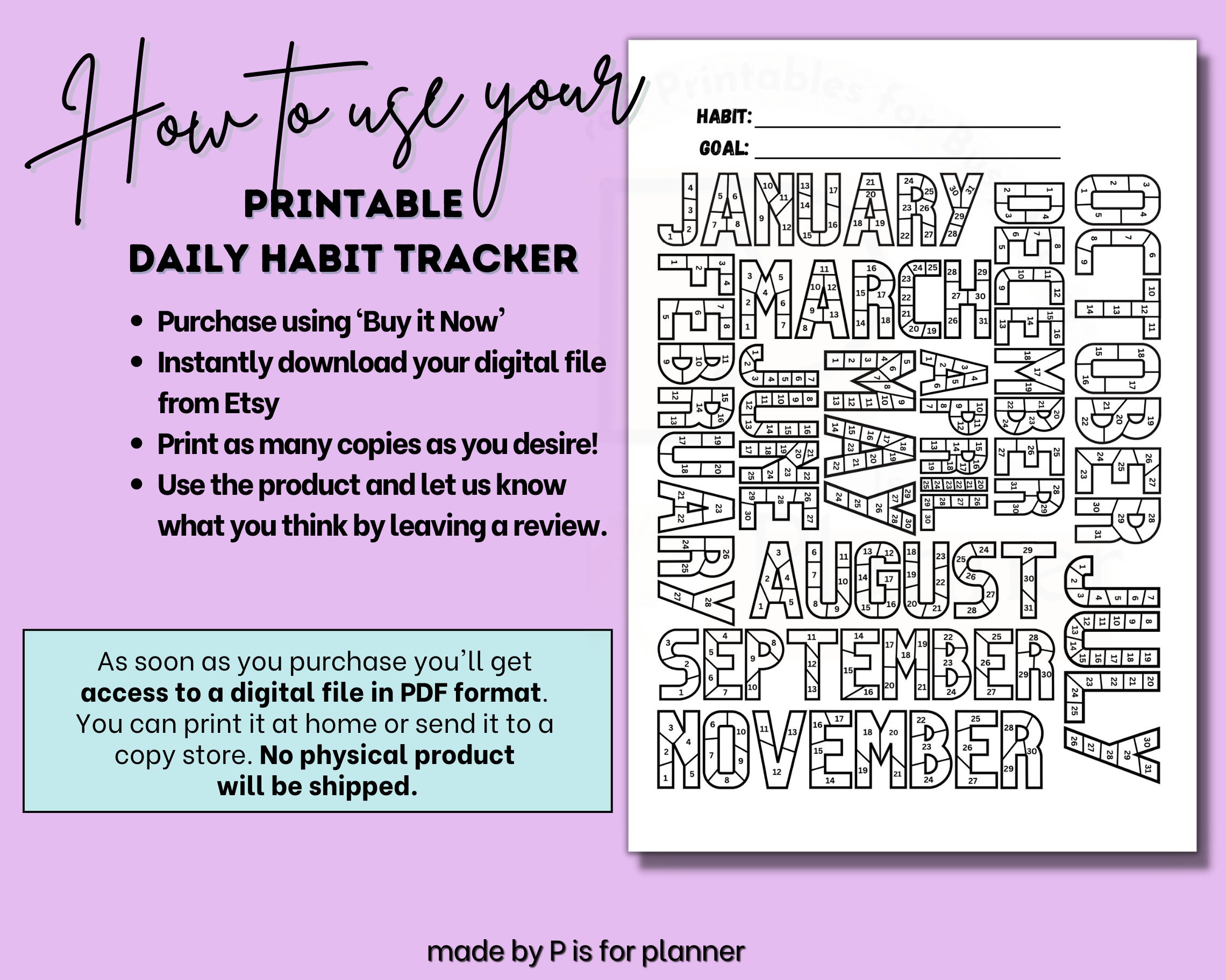 Habit Tracker Printable, Daily, Monthly, Yearly Tracker, 30 Day ...