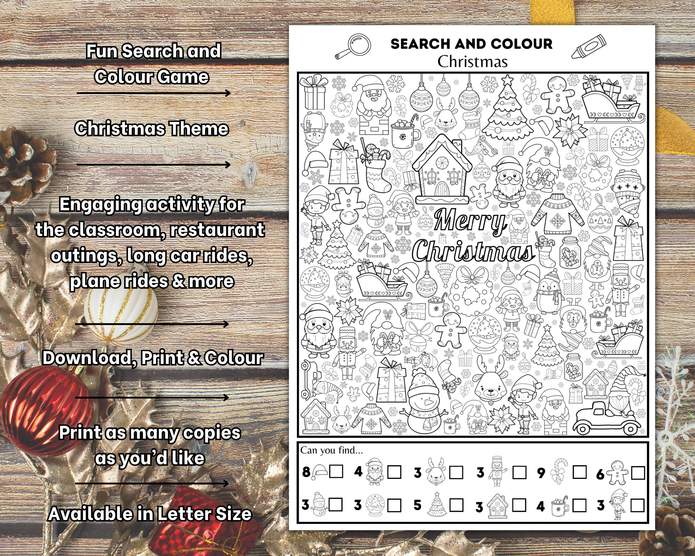 Christmas Search and Colour Printable Game, Christmas Colouring Page, I ...