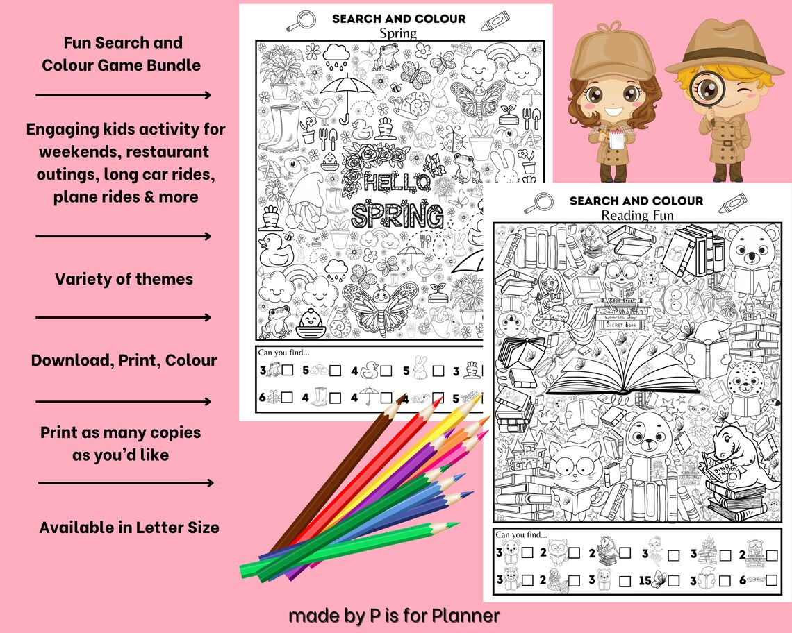 Search and Colour Printable Game Bundle, Seek and Find Kids Activity ...