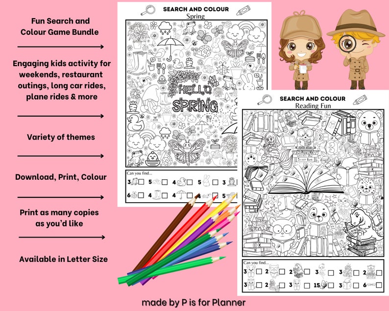 Search and Colour Printable Game Bundle, Seek and Find Kids Activity ...