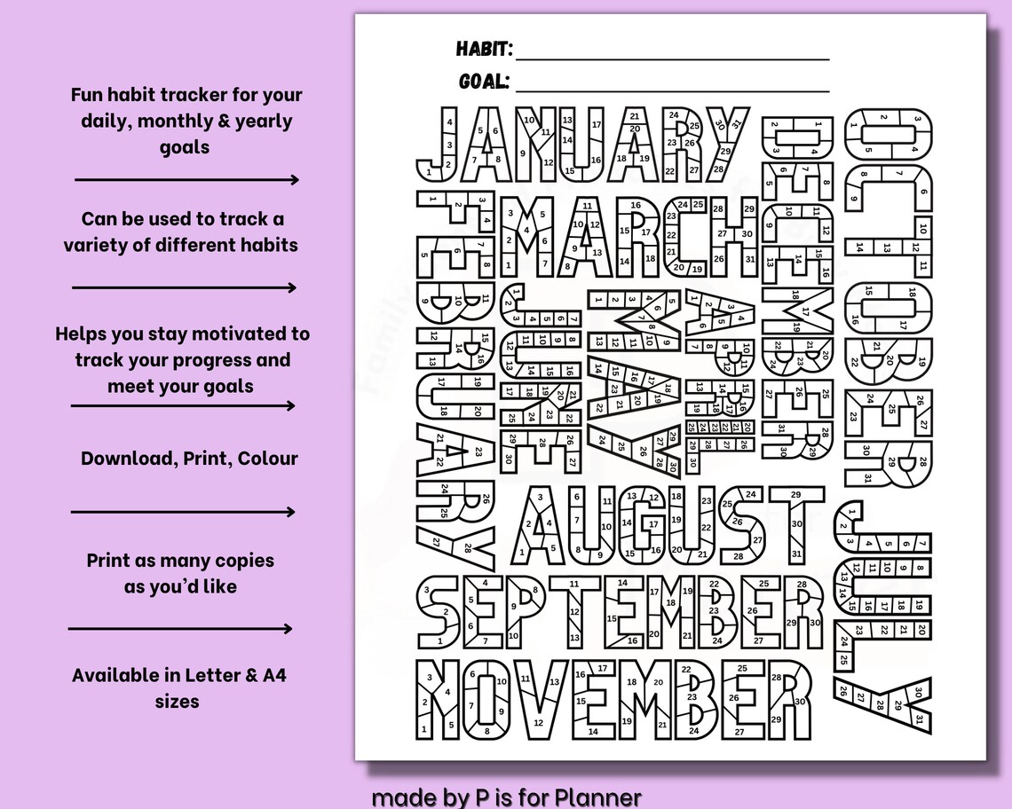 Habit Tracker Printable, Daily, Monthly, Yearly Tracker, 30 Day ...