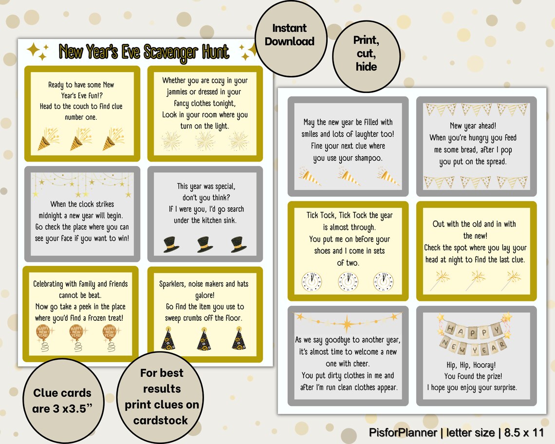New Years Eve Scavenger Hunt for Kids, Indoor Holiday Treasure Hunt ...