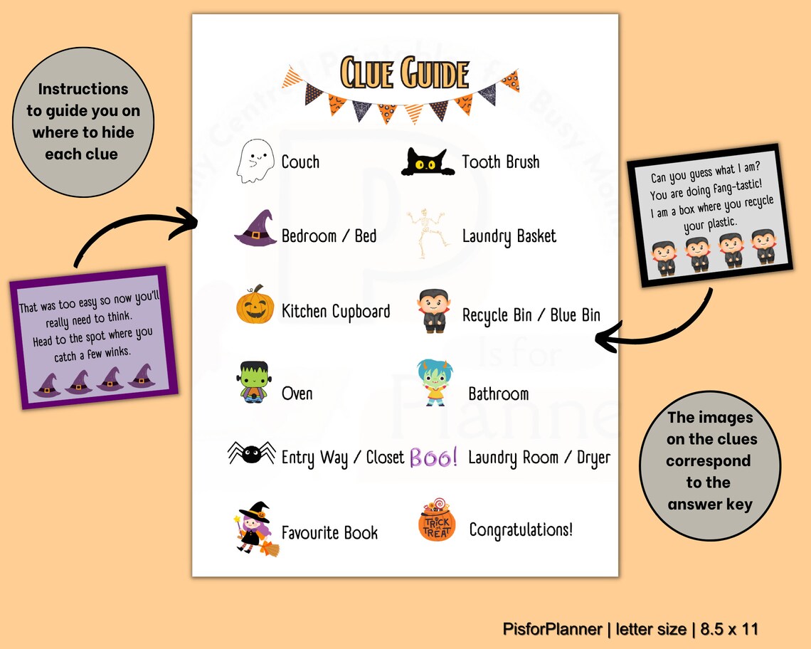 Halloween Scavenger Hunt for Kids, Indoor Halloween Treasure Hunt Clues ...