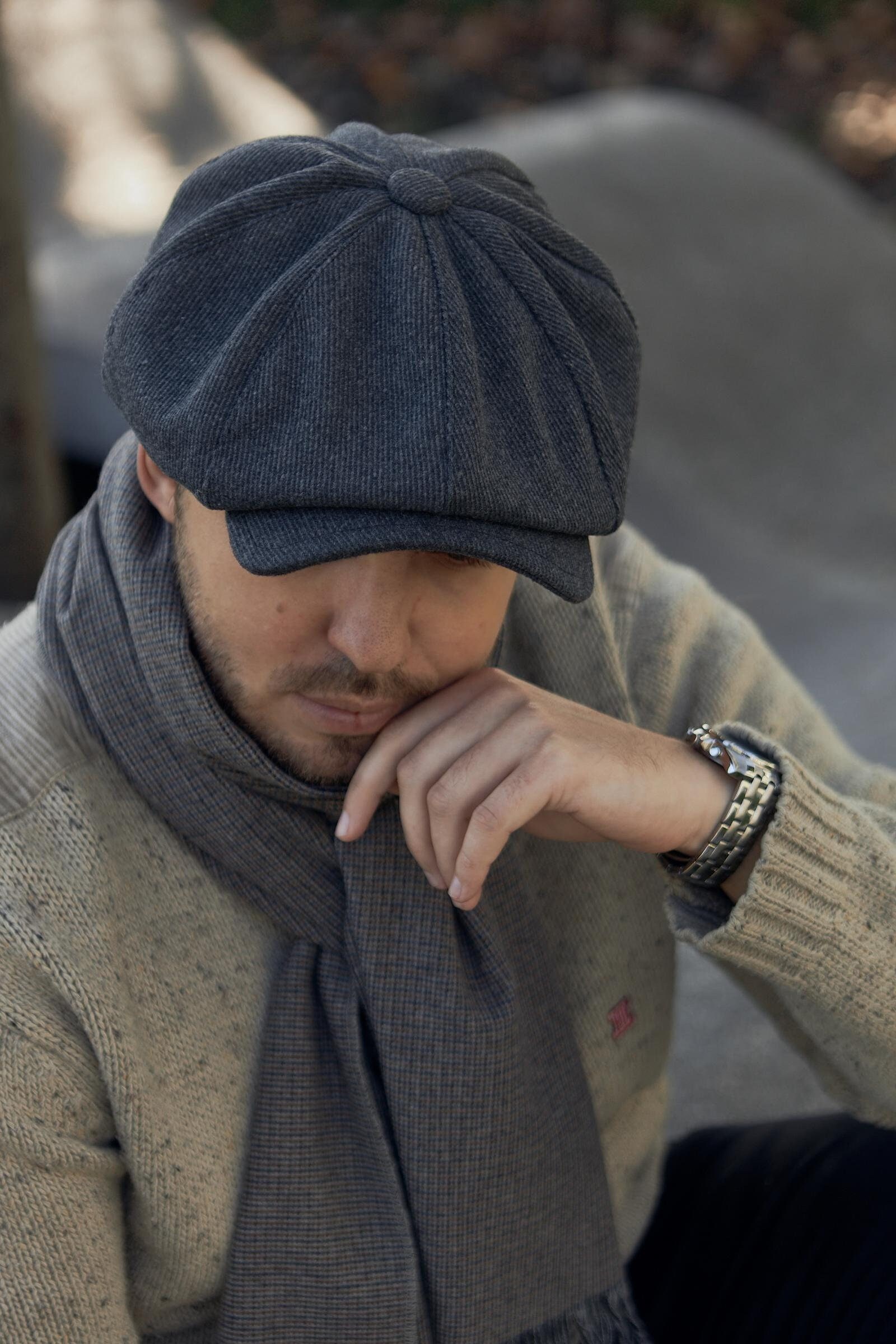 Gray Irish Wool Flat Cap, Peaky Blinders Hat, Wool 8 Panels Cap, Men ...