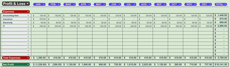 Profit and Loss Template - Perfect for Small Business - Automated ...