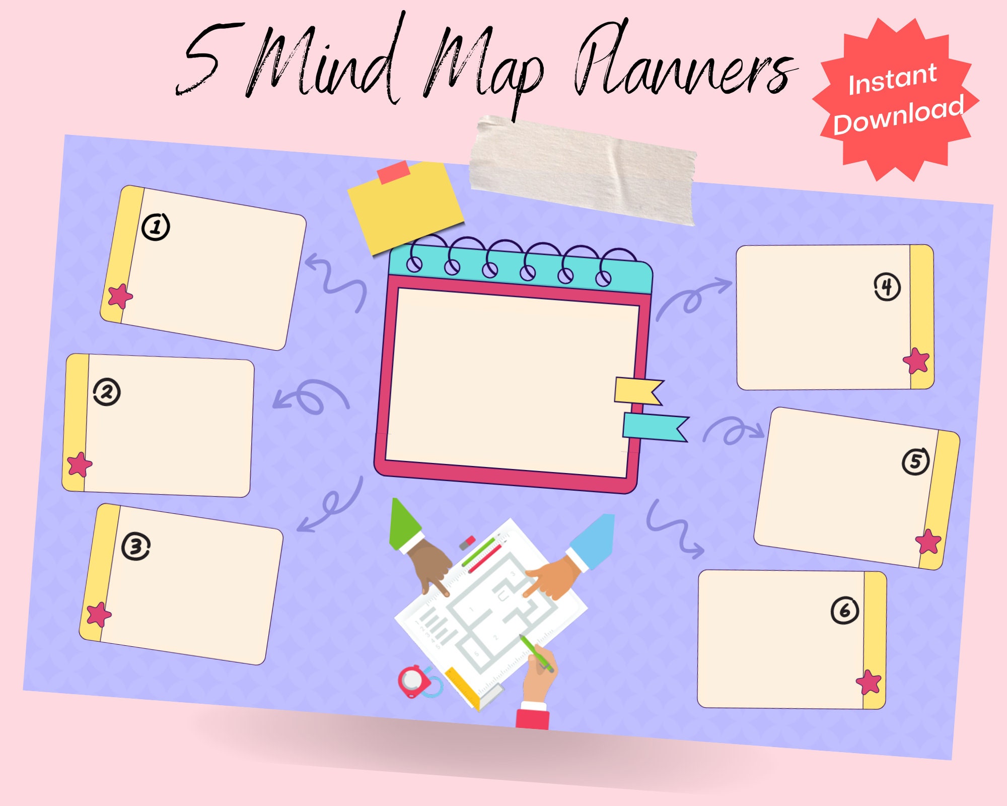 Printable Mind Map Template, Digital Planner for Brainstorming Ideas ...