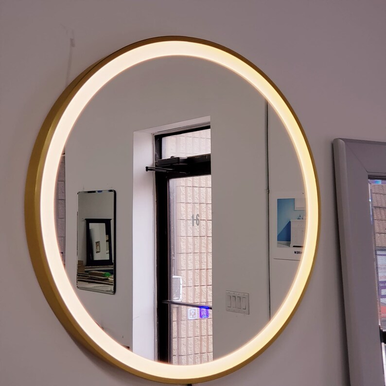 LED Vanity Mirror Circle Gold Front Lit Anti-fog Dimmable Bathroom ...