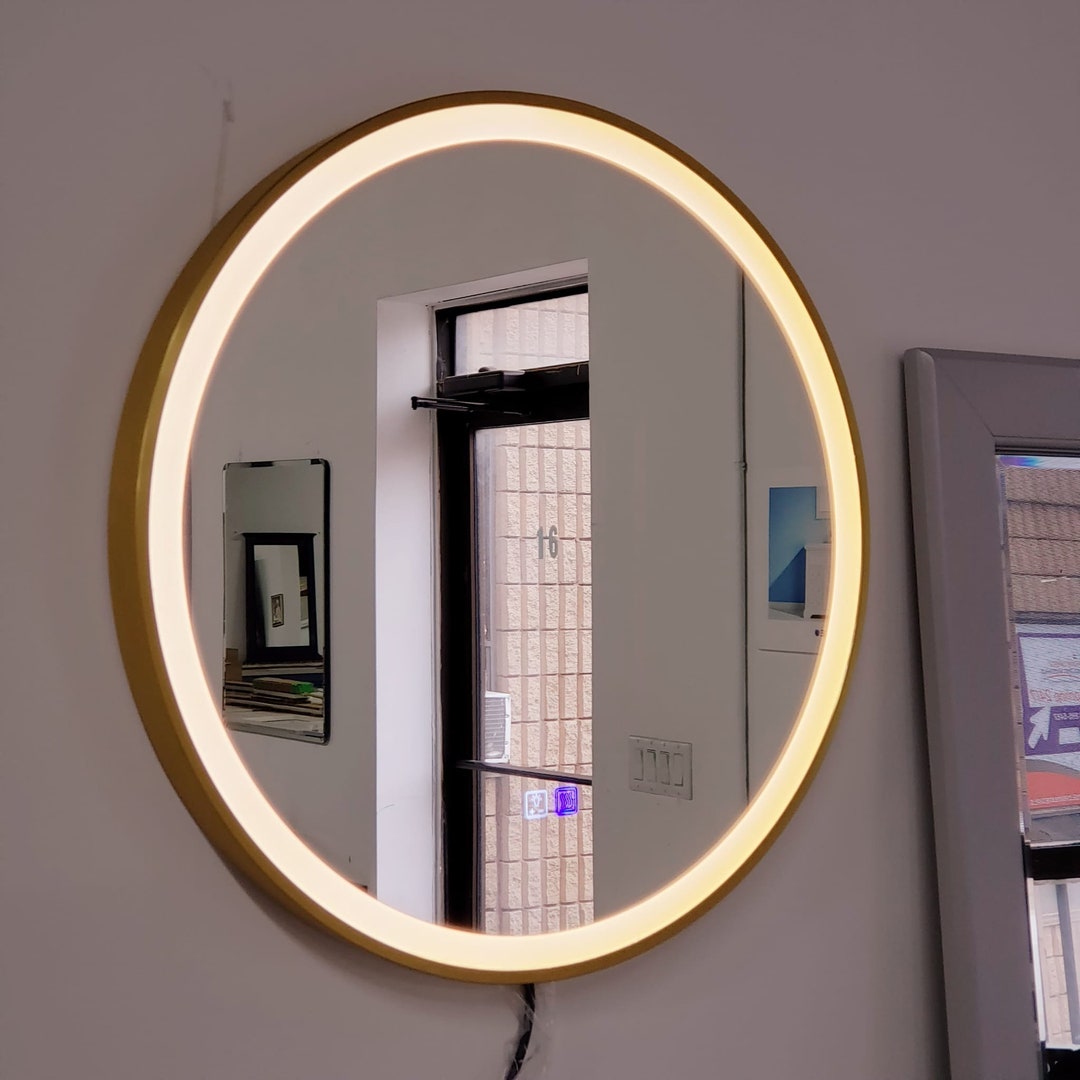 LED Vanity Mirror Circle Gold Front Lit Anti-fog Dimmable Bathroom ...