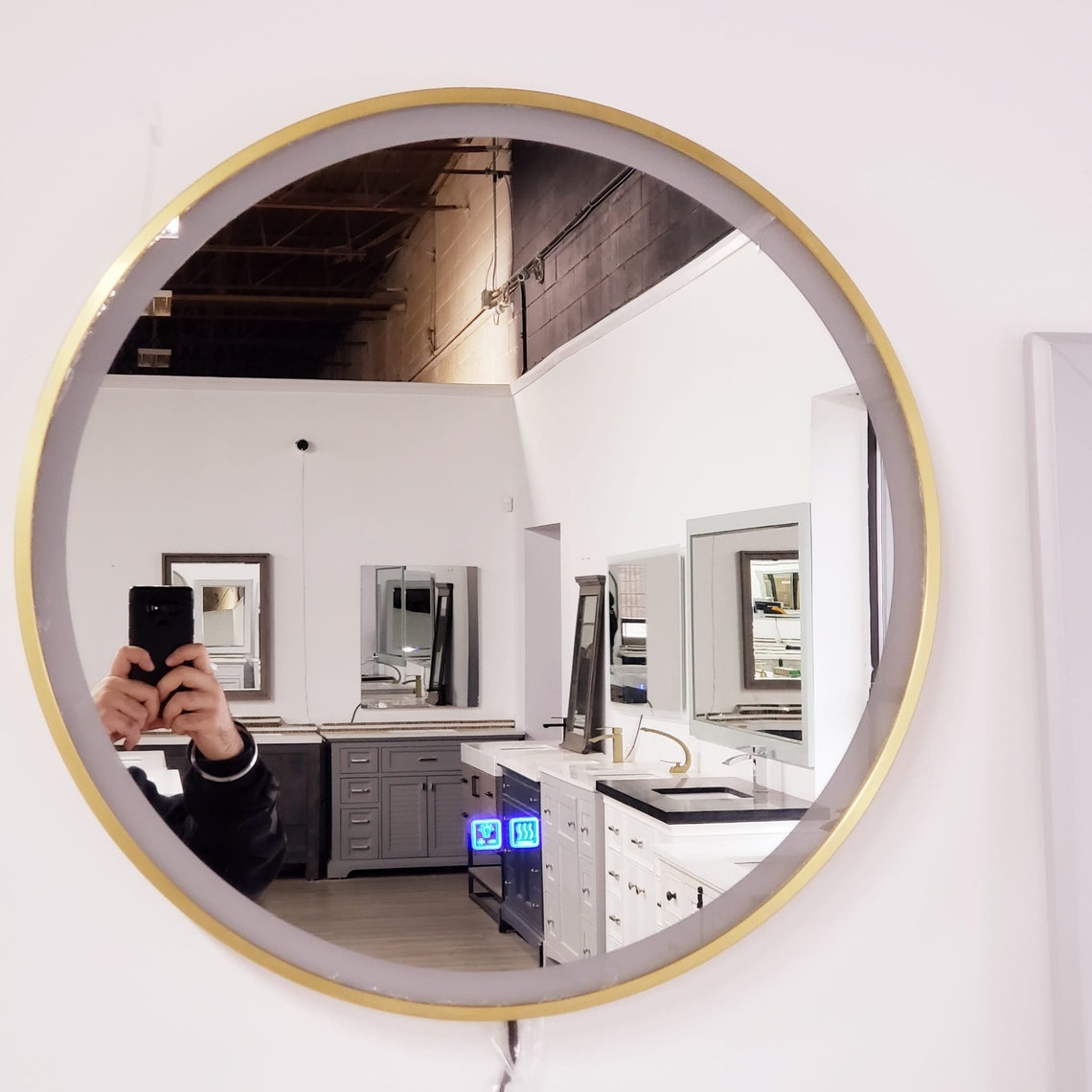 LED Vanity Mirror Circle Gold Front Lit Anti-fog Dimmable Bathroom ...