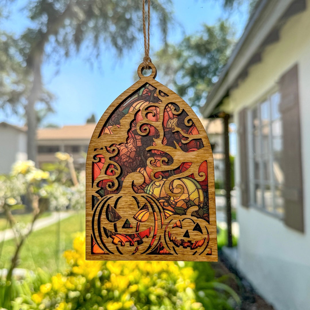 Jack-o'-lantern Acrylic Suncatcher, Pumpkin Halloween Decor, Window ...