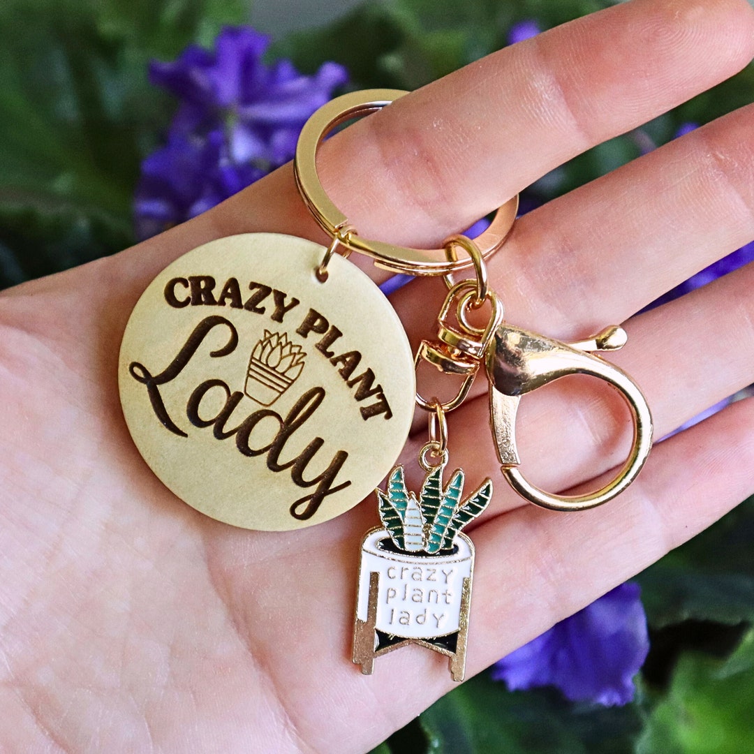 Crazy Plant Lady Keychain: Enamel Snake Plant Charm, Laser Engraved ...