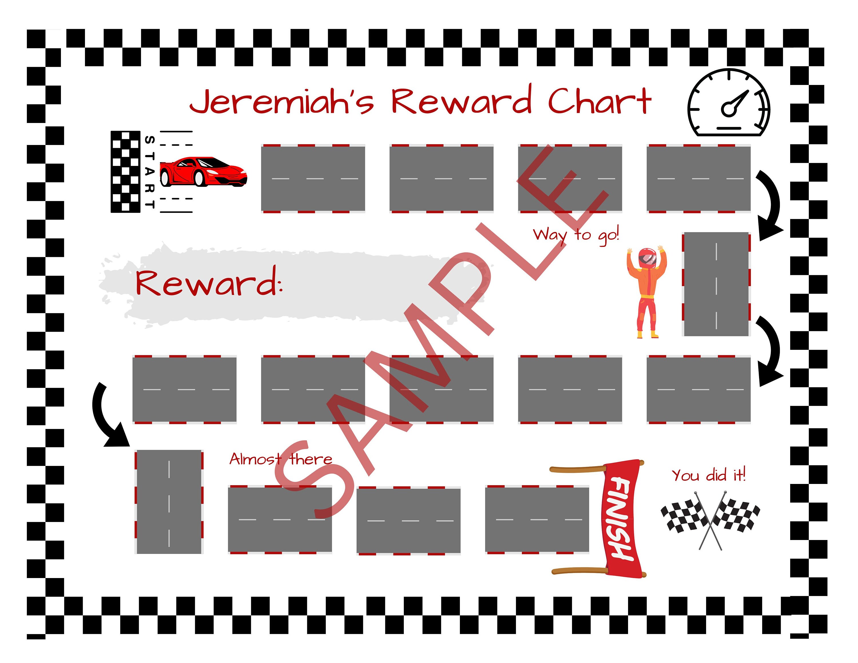 Printable Car Reward Chart Personalized Cars Kids Behavior Chart ...
