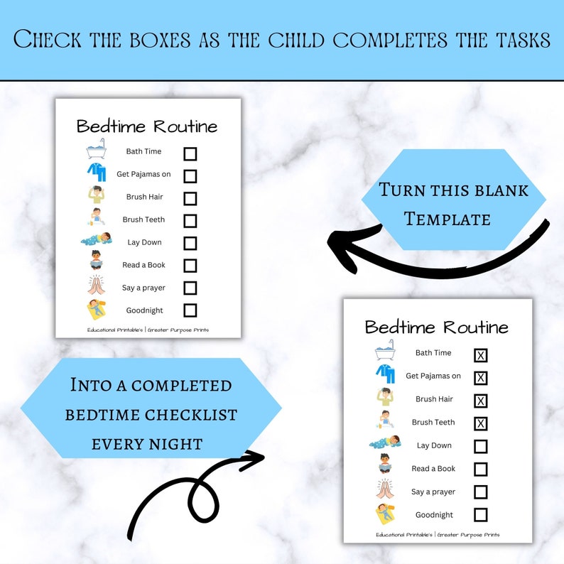 Children Bedtime Routine Checklist Printable Boy and Girl Bedtime ...