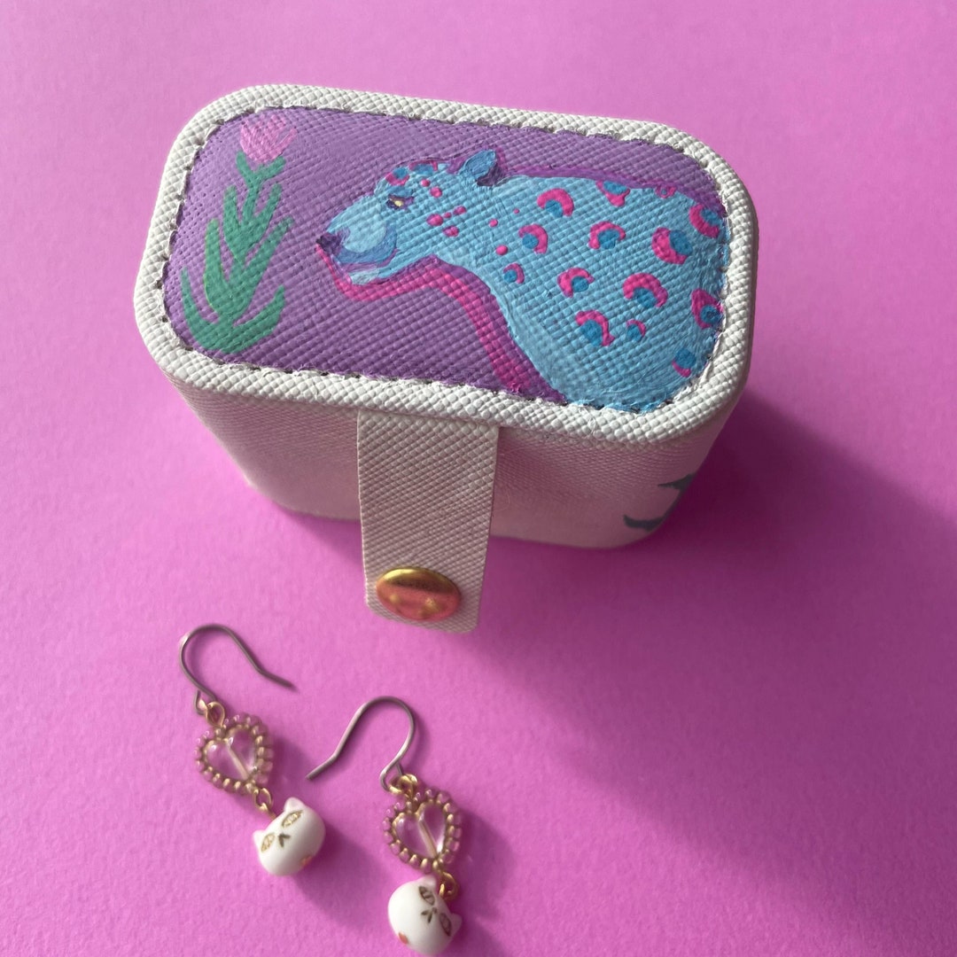 Hand Painted Pink Snow Leopard Keepsake Case and Unique Ring Gift Box ...