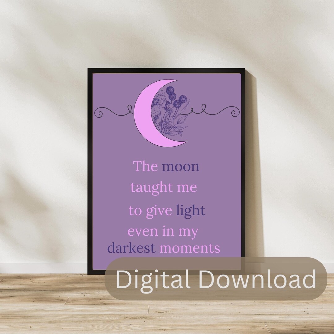 Digital Printable Aesthetic Moon Art and Positive Quote - Etsy