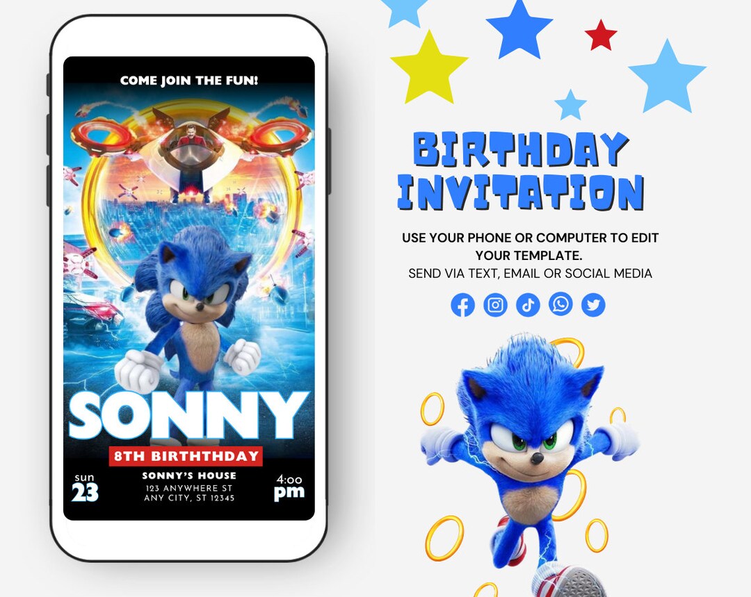 Sonic Birthday Party Sonic the Hedgehog Birthday Invite - Etsy