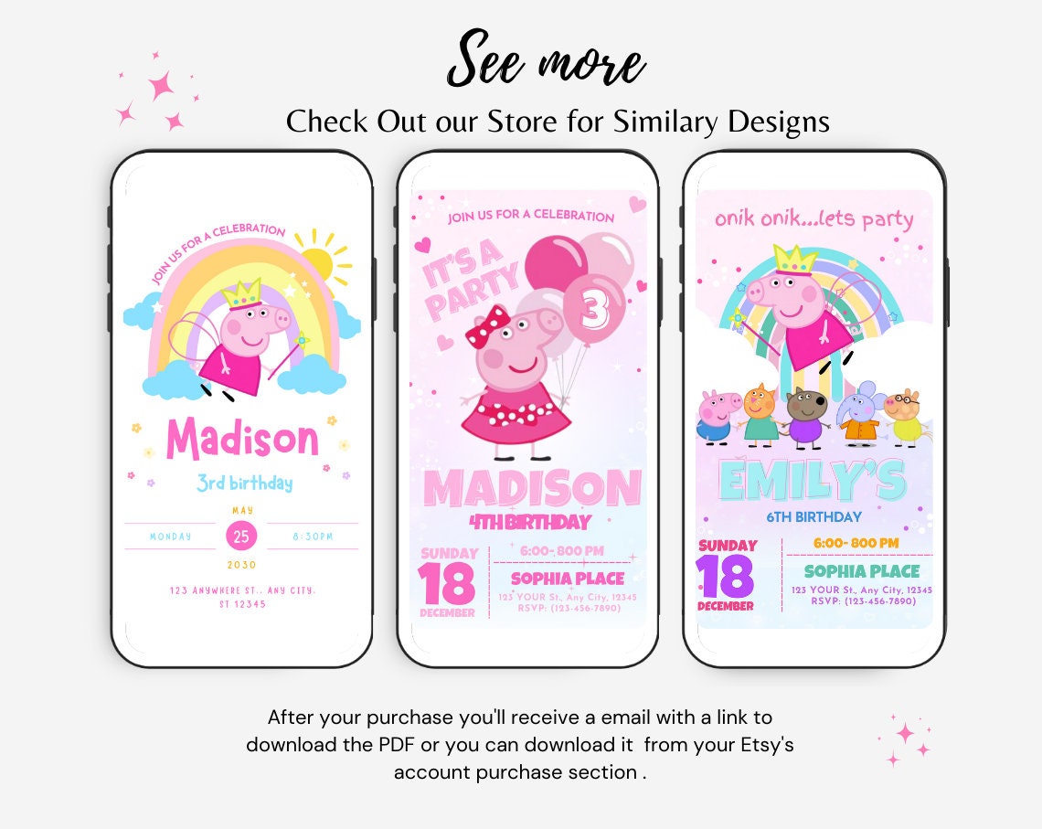 Editable Peppa Pig Birthday Invitation Template, Electronic Birthday ...
