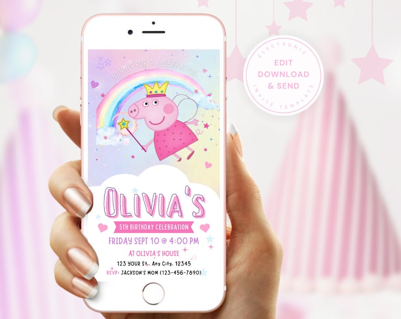 Editable Peppa Pig Birthday Invitation Template, Electronic Birthday ...