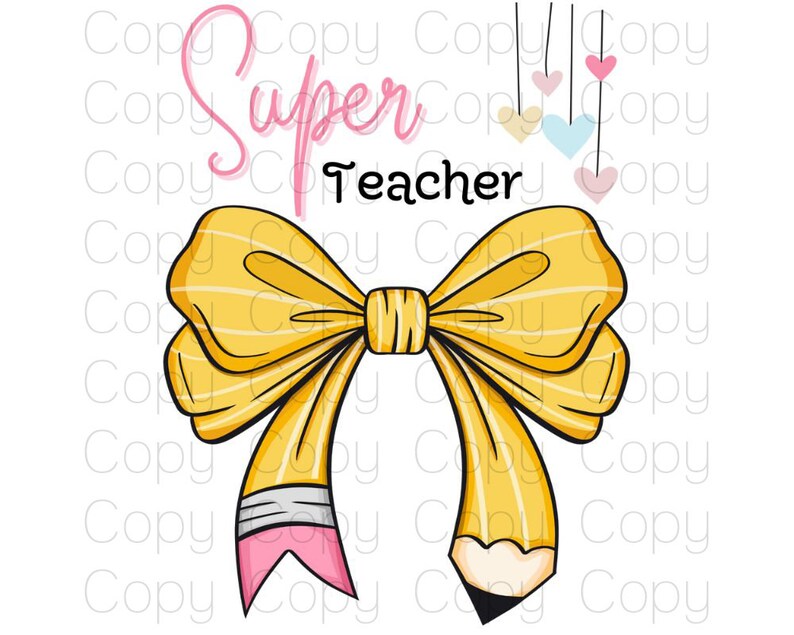 Teacher Coquette Pencil Png, Back to School Png, Bow Teacher Png, Retro ...