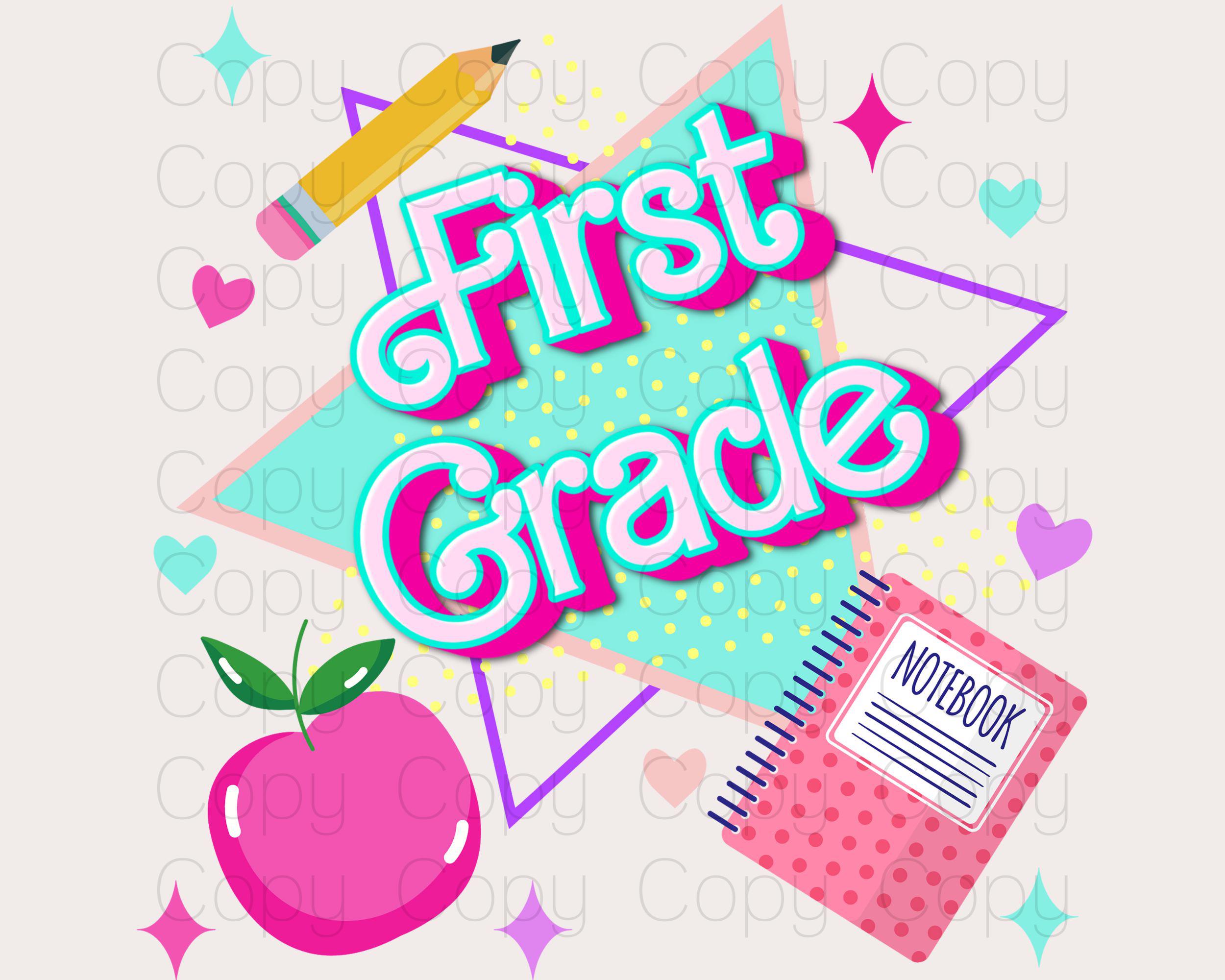 Back to School Retro PNG, First Grade PNG, Apple Teacher PNG ...
