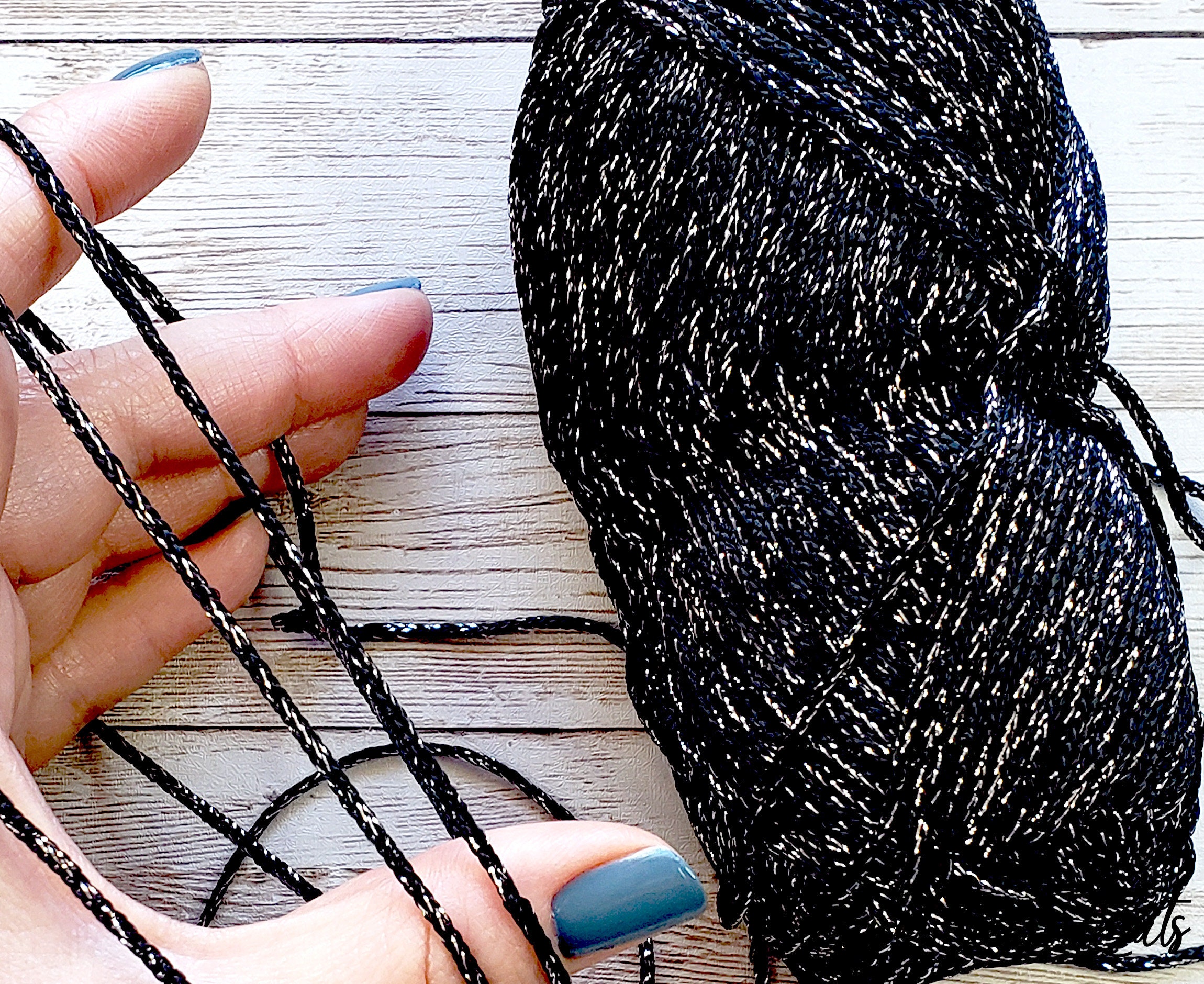 Black Metallic Yarn,2mm Macrame Yarn With Silver Lurex, Macrame Crochet ...