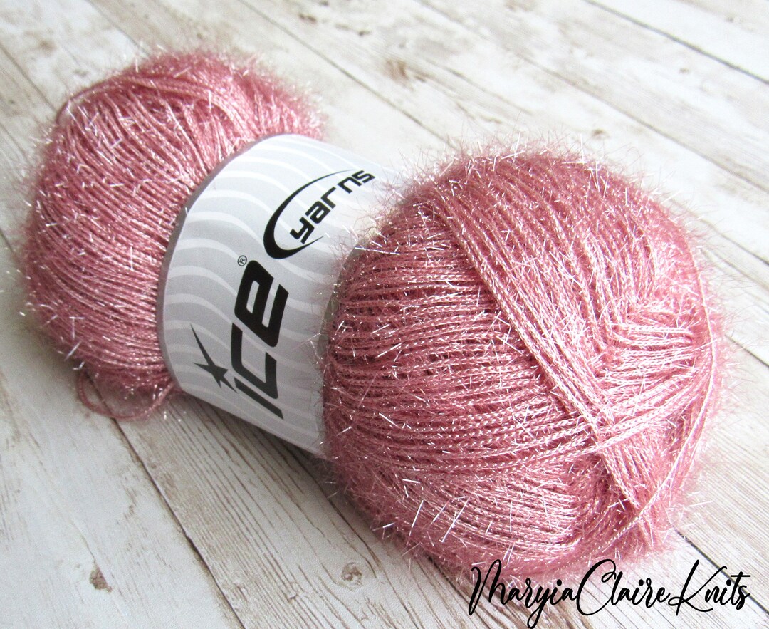 Sparkly Shiny Antique Pink Yarn, Eyelash Knitting Yarn With Metallic ...