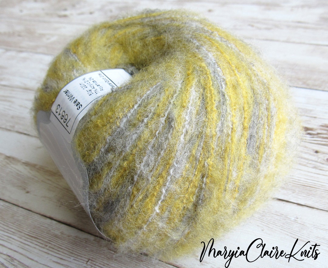 Wooly Yellowish Olive and Grey Acrylic Yarn, Wool Free Mohair-like ...
