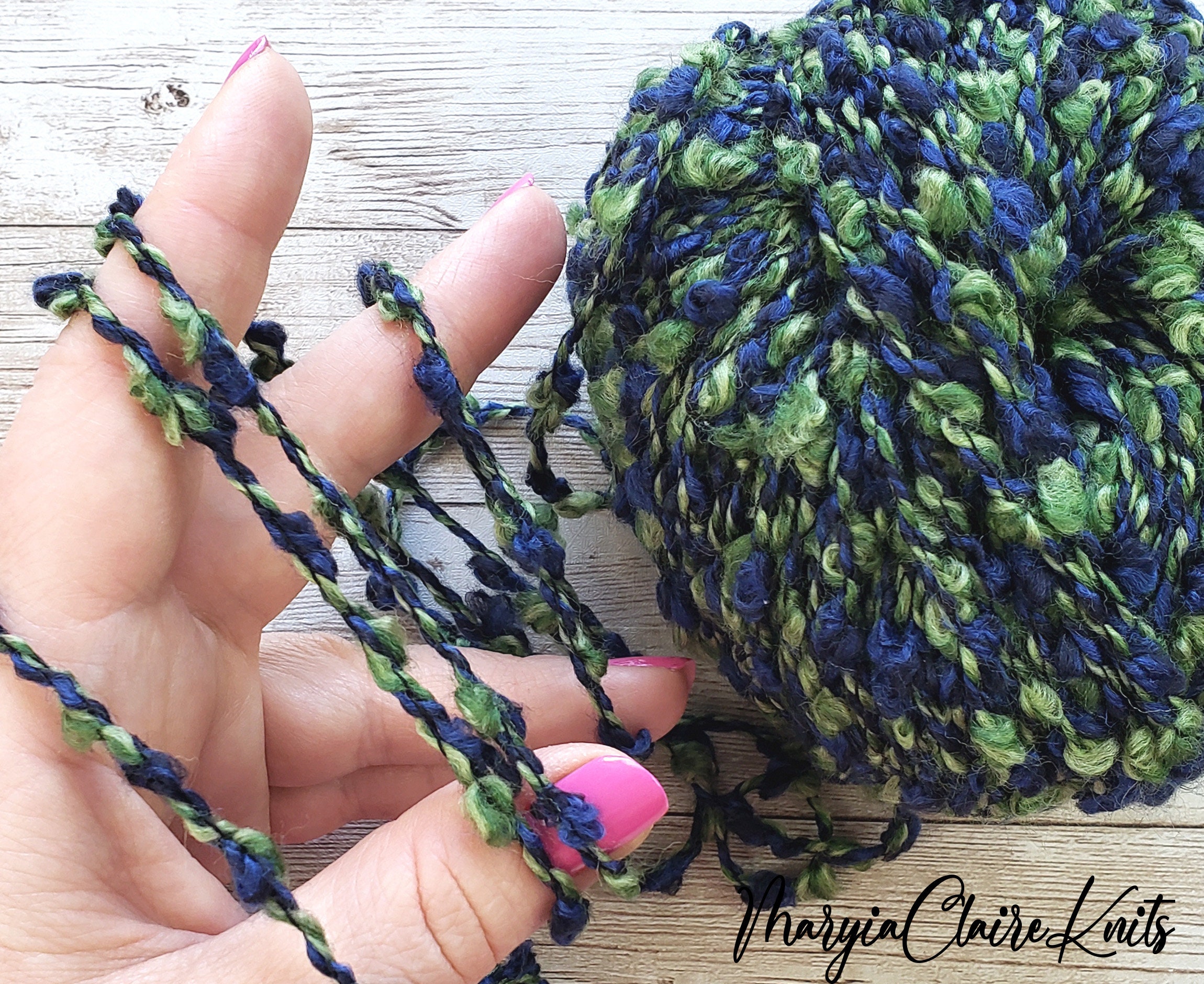 Green and Blue Boucle Yarn, Italian Wool Boucle Yarn, Berlini Little ...