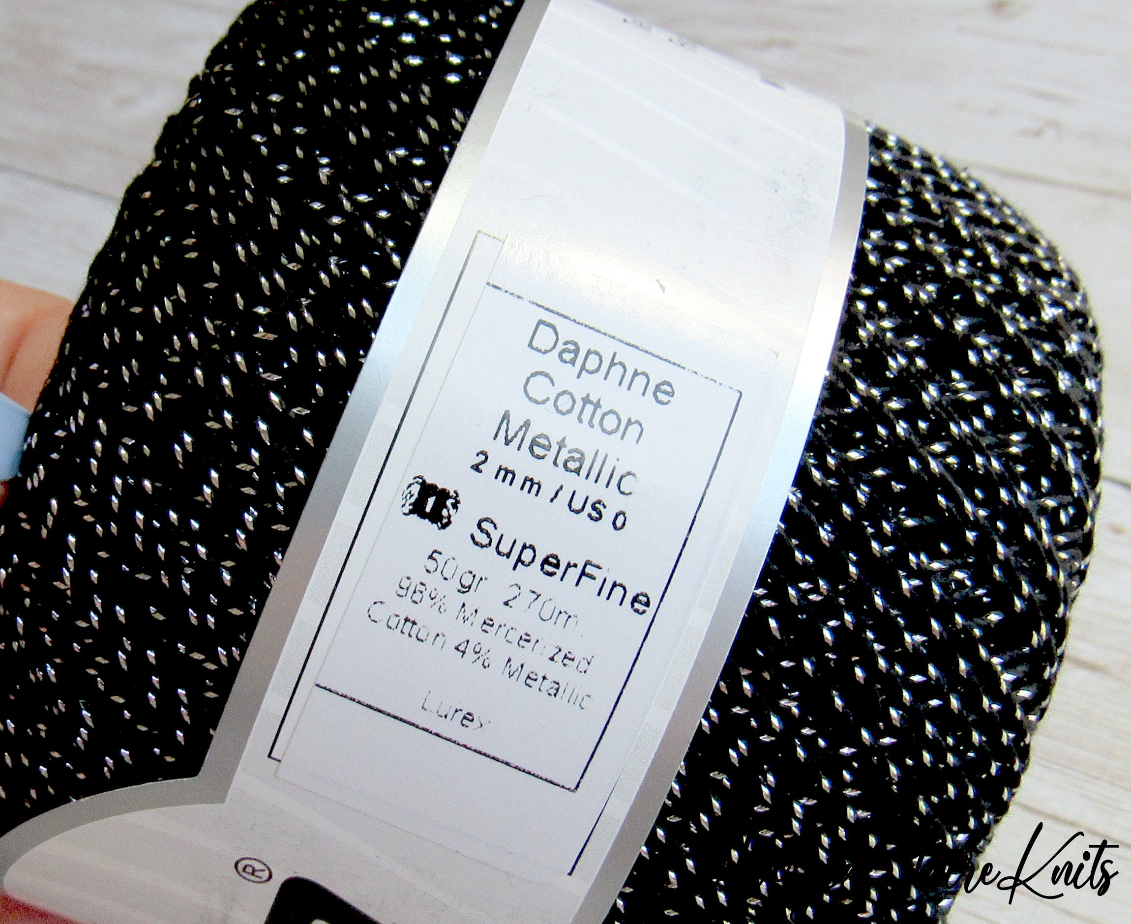 Daphne Cotton Metallic Yarn in Black and Silver, Metallic Mercerized ...