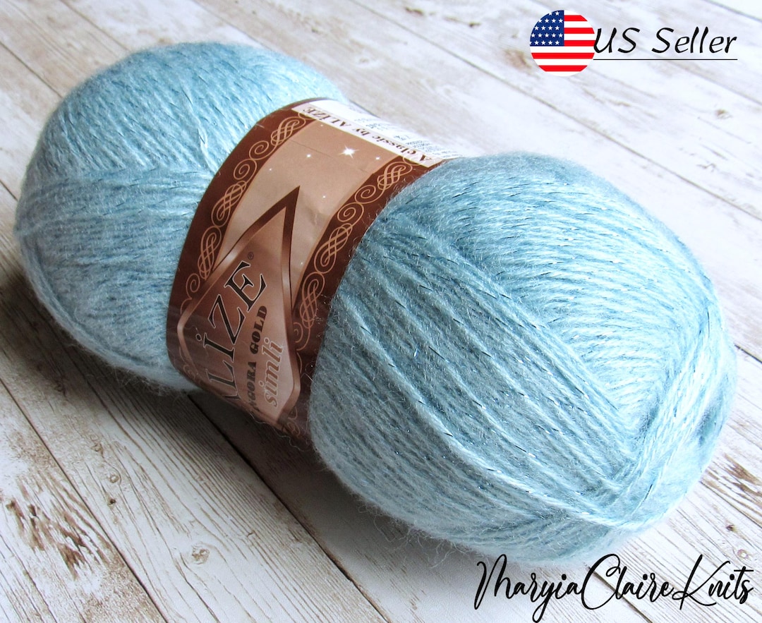 Alize Angora Gold Simli Yarn Color 114, Light Turquoise Yarn With Lurex ...