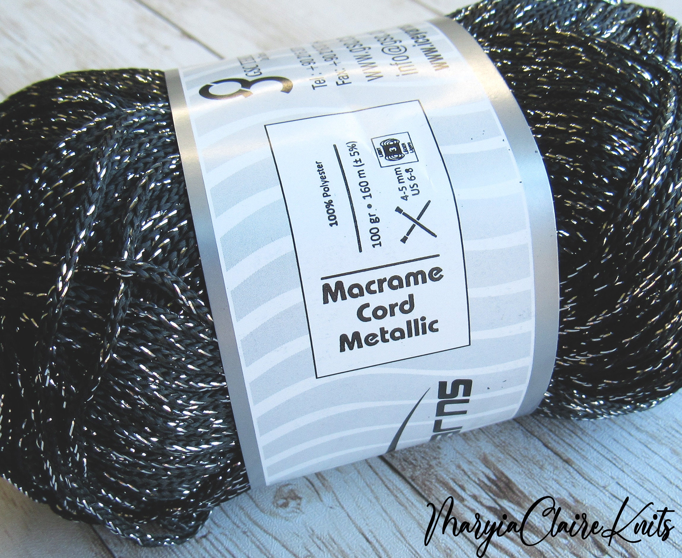 Black Metallic Yarn,2mm Macrame Yarn With Silver Lurex, Macrame Crochet ...