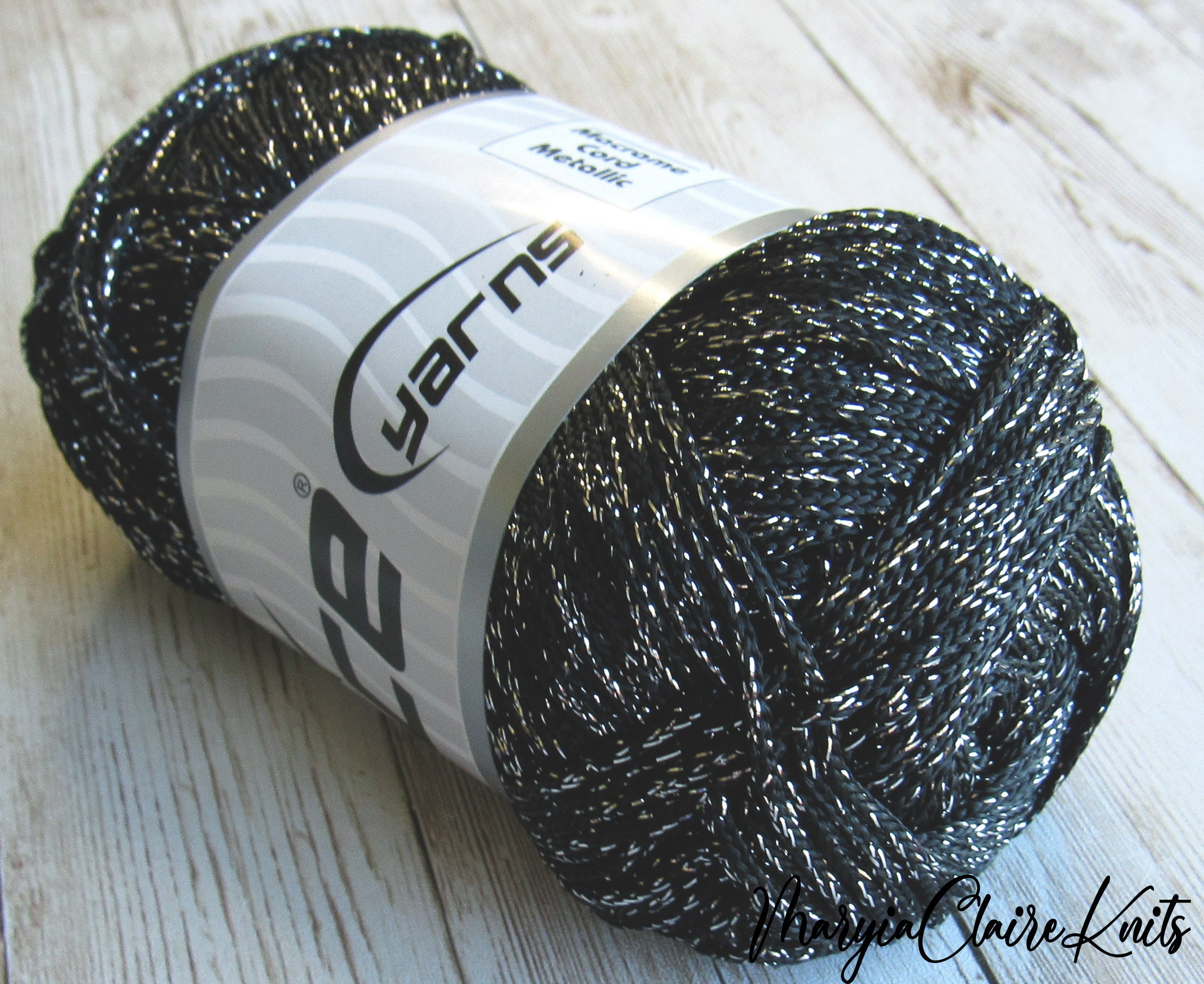 Black Metallic Yarn,2mm Macrame Yarn With Silver Lurex, Macrame Crochet ...