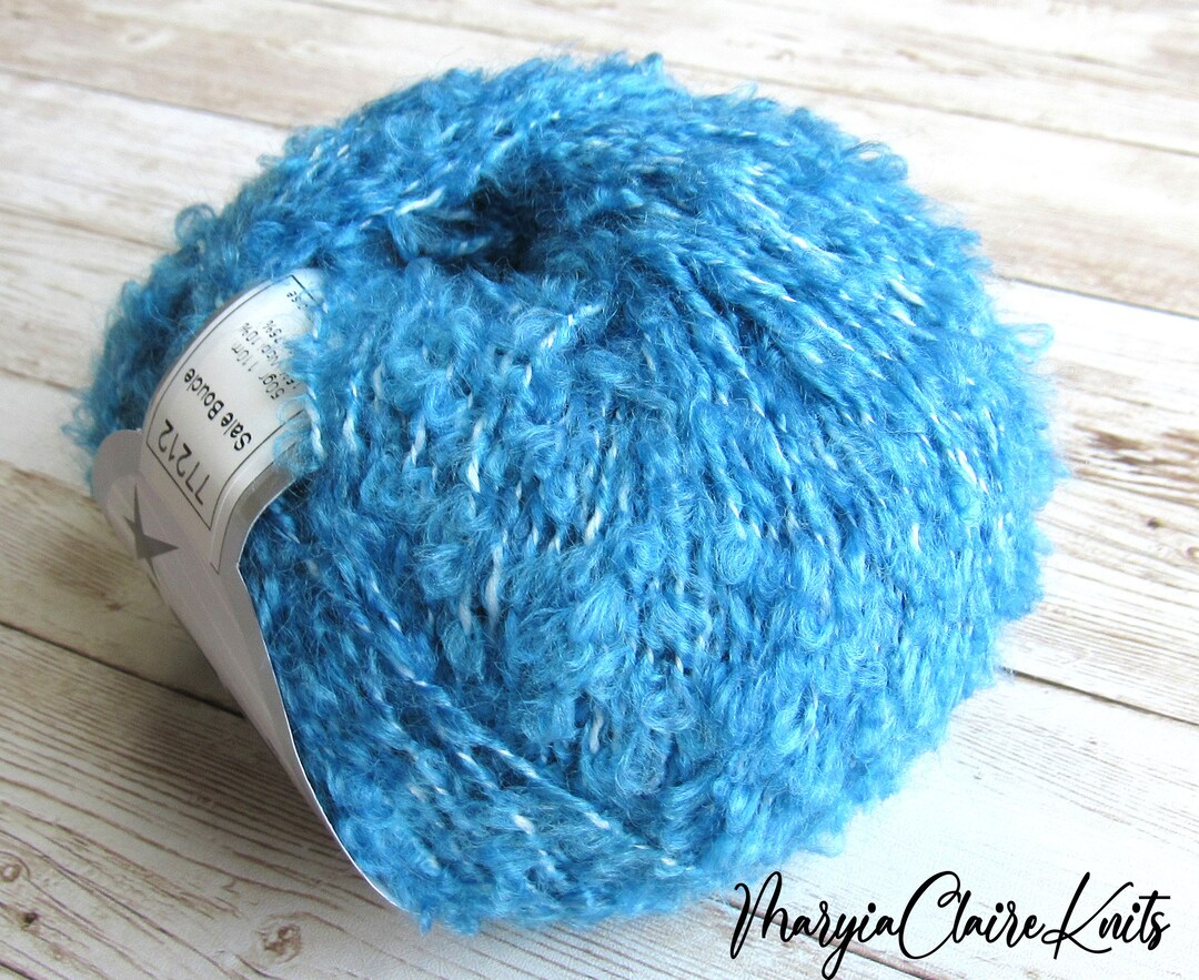 Turquoise Boucle Yarn, Wool Blend, Lightweight Winter Knitting - Etsy