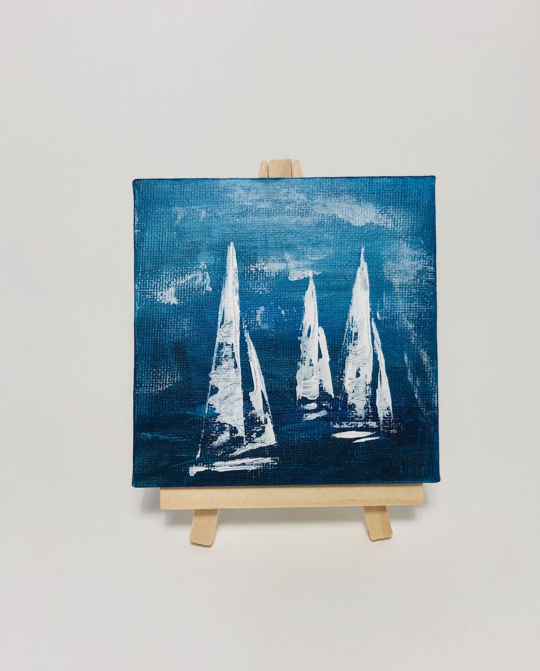 Mini Sailboat Acrylic Painting on Canvas, Nautical Art With Easel ...