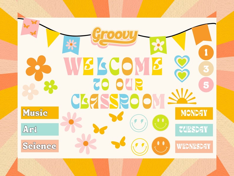 Retro Groovy Bulletin Board Kit Bulletin Board Classroom Decor - Etsy