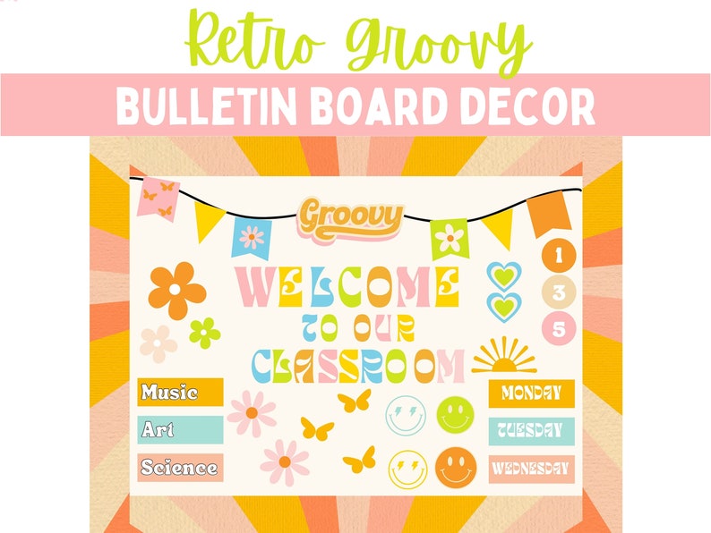Retro Groovy Bulletin Board Kit Bulletin Board Classroom Decor Etsy
