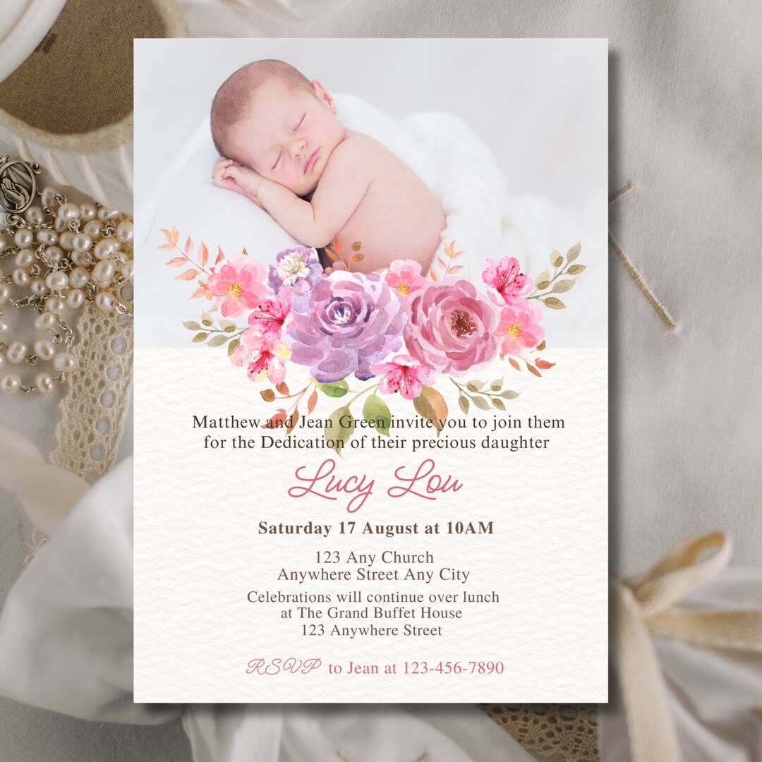 Dusty Pink Dedication Invitation Template, Dusty Baby Pink Christening ...