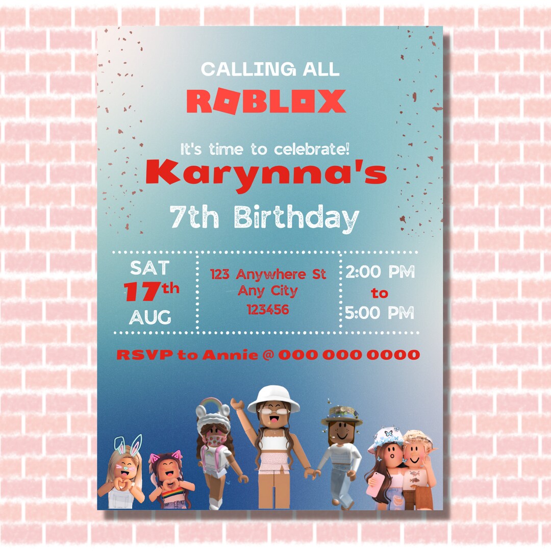 Roblox Girls Invitation, Roblox Invite, Gamer Party, Roblox Birthday ...