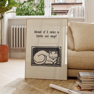 Cat Nap Print Vintage Animal Art Trendy Apartment Decor Vintage Cat ...