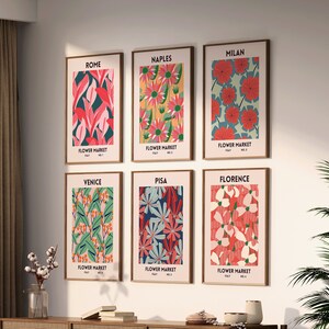 Italian Cities Flower Market Art Prints, Set of 6, Venice Rome Floral ...
