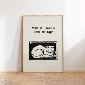 Cat Nap Print Vintage Animal Art Trendy Apartment Decor - Etsy